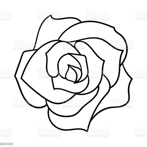 꽃이 피는 꽃 상단에서 보기입니다 꽃잎이 있는 싹 심플한 장식 요소 디자인 윤곽선 그림은 흰색 배경에 격리된 손으로 그린 그림입니다 검정 흰색 벡터 공휴일에 대한 스톡 벡터