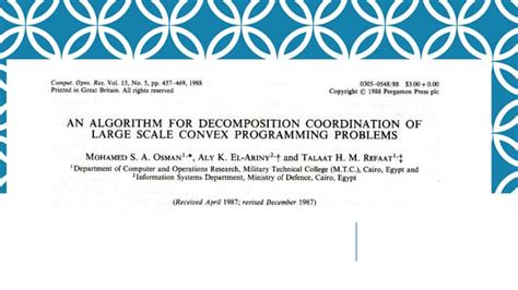 an algorithm for decomposition coordination of large scale convex programmimg problems m othman