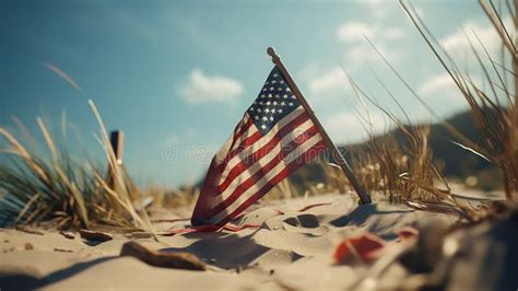 American Flag On The Beach Generative Ai Stock Illustration