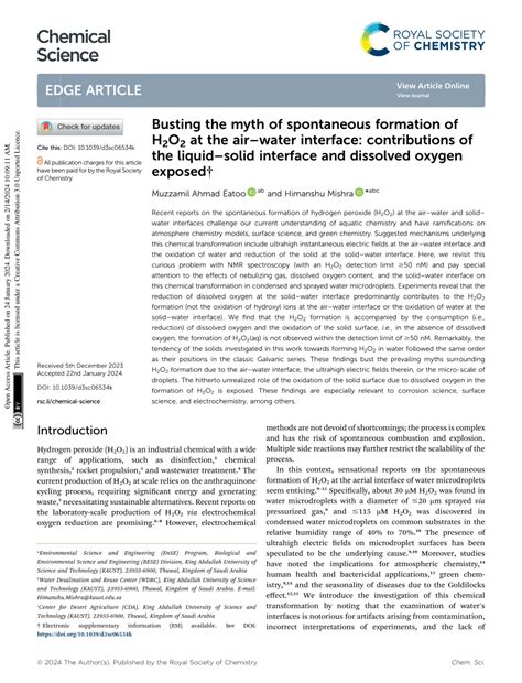 Pdf Busting The Myth Of Spontaneous Formation Of H2o2 At The Air