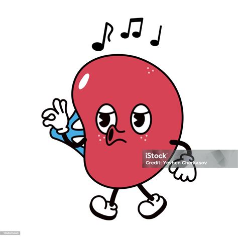 귀여운 재미 비장 걷는 노래 캐릭터 벡터 핸드는 전통적인 만화 빈티지 복고풍 가와이이 캐릭터 일러스트 아이콘을 그린 흰색 배경에 격리 비장 산책 캐릭터 개념 걷기에 대한