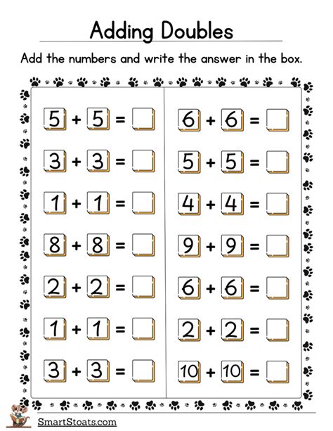 Adding Doubles Worksheets For 1st Grade And Kg Free Download