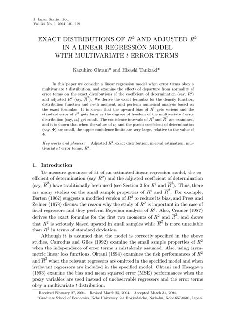 Pdf Exact Distributions Of R2 And Adjusted R2 In A Linear Regression Model With Multivariate T