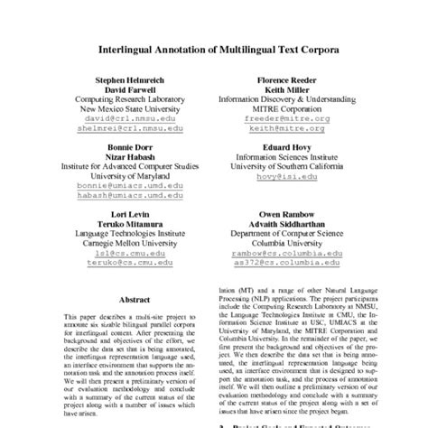 Interlingual Annotation Of Multilingual Text Corpora Acl Anthology