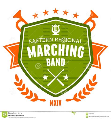 Marching Band Emblem With Crossed Arrows In Orange And Green Colors