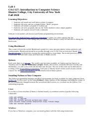 CSCI Introduction To Computer Science CUNY Hunter College