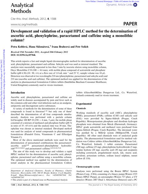 Pdf Development And Validation Of A Rapid Hplc Method For The Determination Of Ascorbic Acid