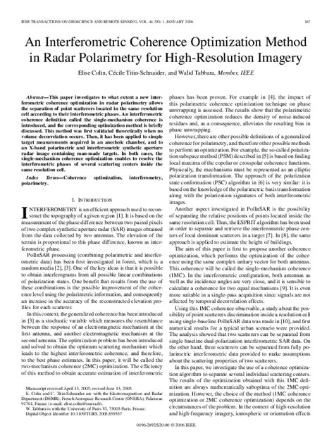 Pdf An Interferometric Coherence Optimization Method In Radar Polarimetry For High Resolution