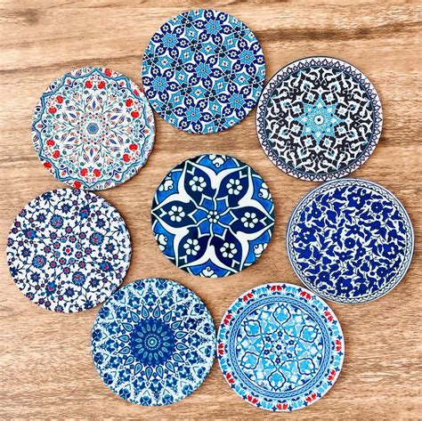 Unique Set Of 8 Drink Coaster Set Persian Turkish Moroccan Etsy