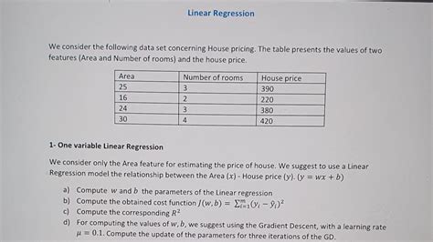 Solved Linear Regression We Consider The Following Data Set