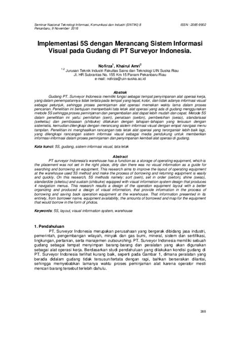 Pdf Implementasi 5s Dengan Merancang Sistem Informasi Visual Pada Gudang Di Pt Surveyor Indonesia