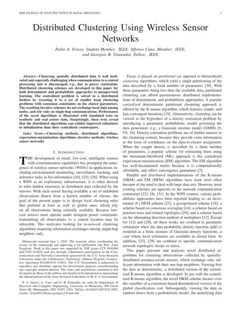 Pdf Distributed Clustering Using Wireless Sensor Networks