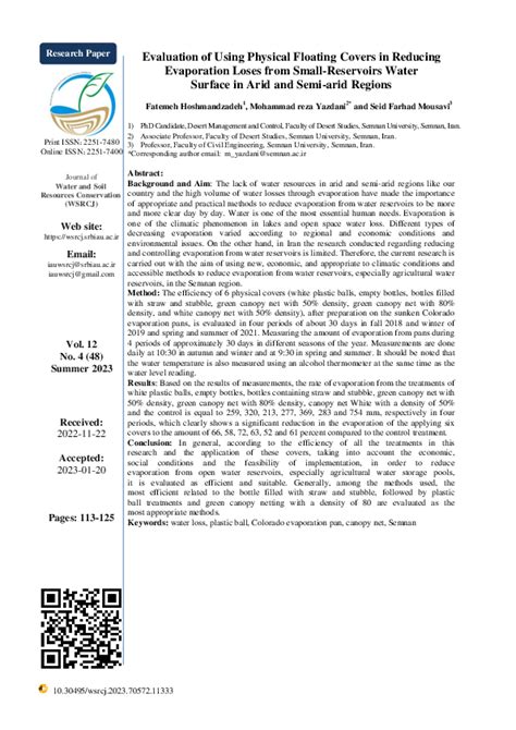 Pdf Evaluation Of Using Physical Floating Covers In Reducing Evaporation Loses From Small