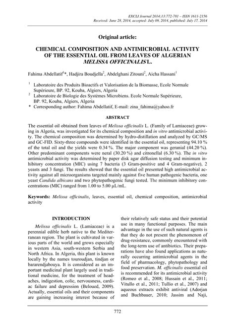 Pdf Chemical Composition And Antimicrobial Activity Of The Essential Oil From Leaves Of