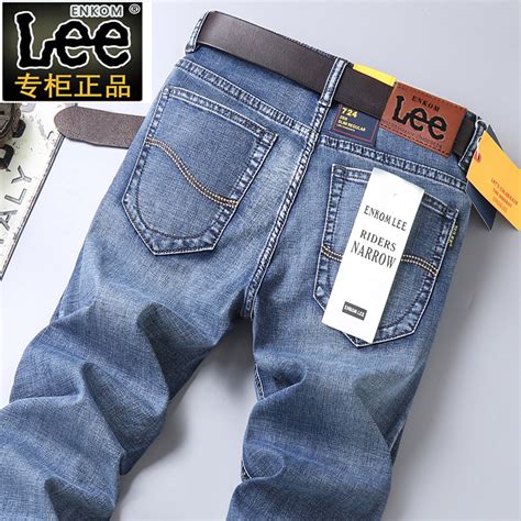 Enkom Lee牛仔裤男士弹力直筒修身韩版复古中腰青年浅色薄款长裤杰克牛仔直营店