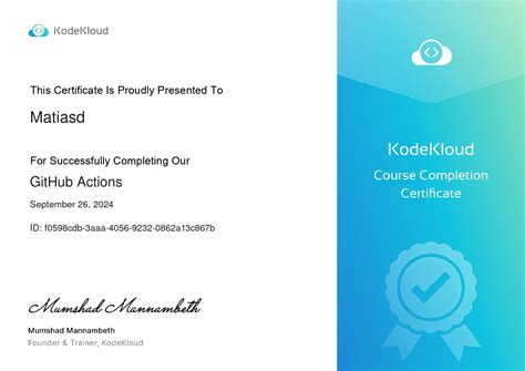 Github Actions Certificate Kodekloud