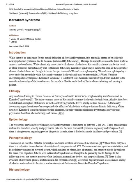 Korsakoff Syndrome Timothy Covell Ncbi Bookshelf Pdf Human