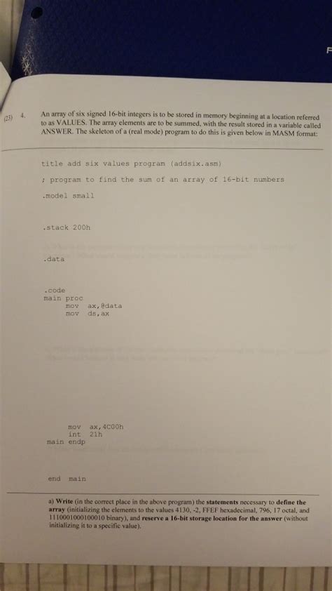 An Array Of Six Signed 16 Bit Integers Is To Be