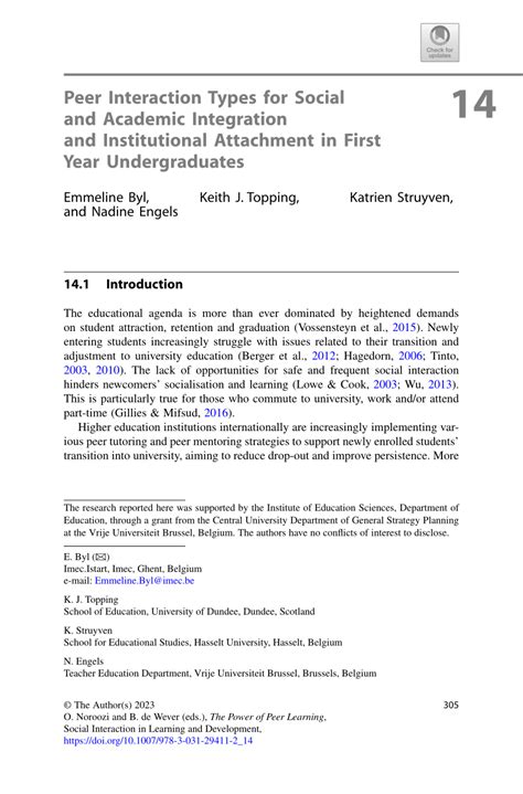 Pdf Peer Interaction Types For Social And Academic Integration And