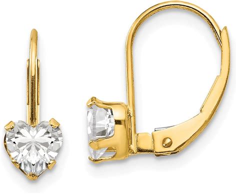 Madi K 14k Yellow Gold Cz Heart Leverback Earrings