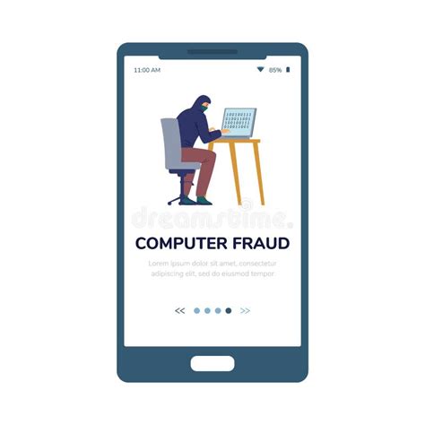 Computer Fraud Banner For Smartphone Cyber Security Alert Flat Vector Stock Vector