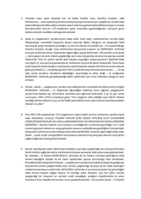 Boşanma Davasının Yenilenmesi Talebinin Reddi Hakkında Hukuki Değerlendirme Ve Karar Th Ttht