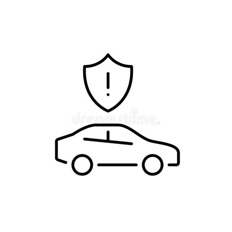 Car Side View And Security Shield With Exclamation Mark Maintenance