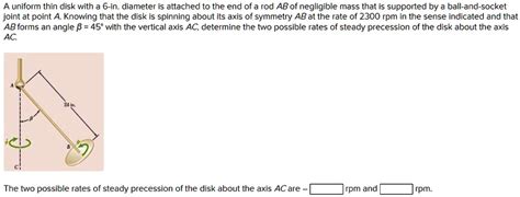 Solved A Uniform Thin Disk With A 6 In Diameter Is Attached To The End Of A Rod Ab Of