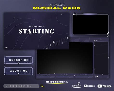 Musical Stream Overlay Dark Purple Animated Static Version Music Note Twitch Pack Etsy