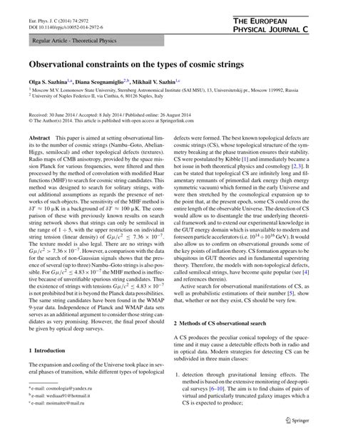 Pdf Observational Constraints On The Types Of Cosmic Strings