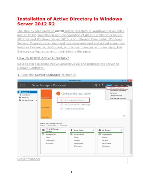 Installation Of Active Directory In Windows Server 2012 R2 Pdf Active Directory Computer