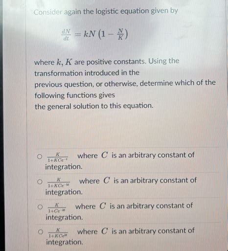 Solved Consider Again The Logistic Equation Given