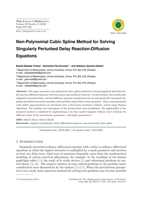 PDF Non Polynomial Cubic Spline Method For Solving Singularly Perturbed Delay Reaction