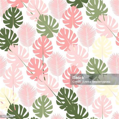 몬스터 잎의 현대 평면 근접 촬영 개념 여름 배경입니다 열 대 배경 원활한 벡터 패턴입니다 야자수 잎 완벽 한 배경입니다 현대 꽃 배경입니다 0명에 대한 스톡 벡터 아트 및