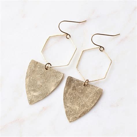 Big Brass Geometric Dangle Earrings Etsy