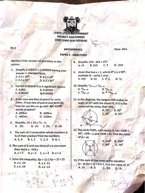 2024 2nd Term Maths And Fmaths Exam Pdf