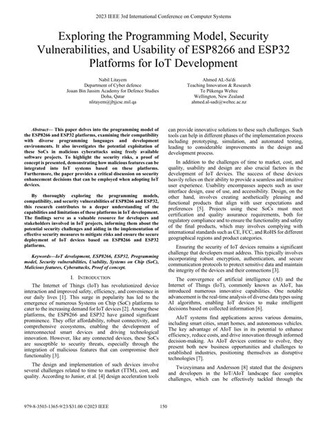 Pdf Exploring The Programming Model Security Vulnerabilities And Usability Of Esp8266 And