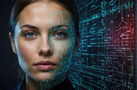 Premium Photo Woman With Facial Recognition Technology