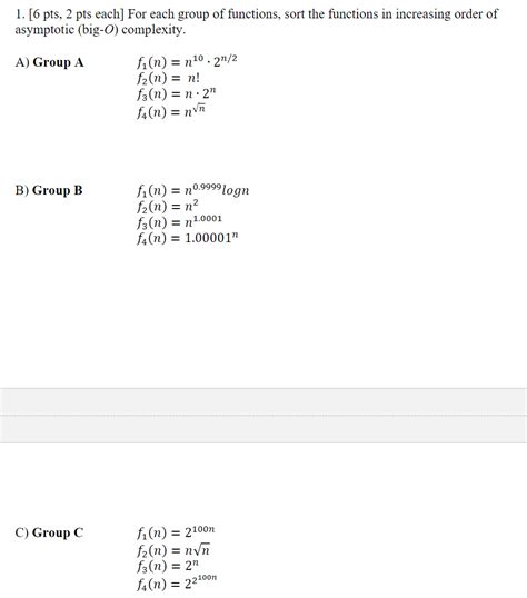 Solved 1 6 Pts 2 Pts Each For Each Group Of Functions