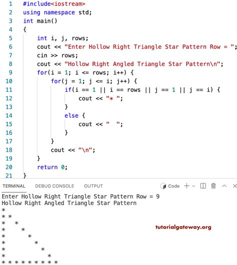 C Program To Print Hollow Right Angled Triangle Star Pattern