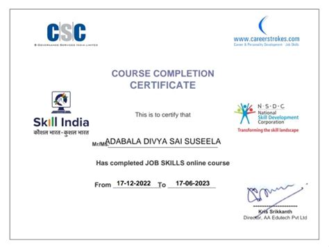 Divya Adabala On Linkedin Jobskills Skillindia Nsdc Csc