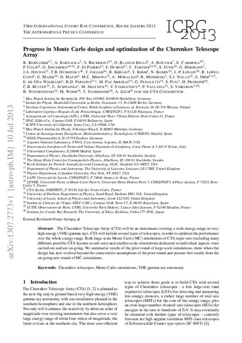 Pdf Progress In Monte Carlo Design And Optimization Of The Cherenkov Telescope Array