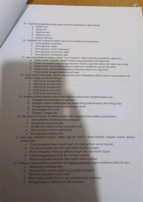 25 Algoritma Pengurutan Mana Yang Memiliki Kompleksitas Waktu Terbaik A Bubble Sort B Quick Sort