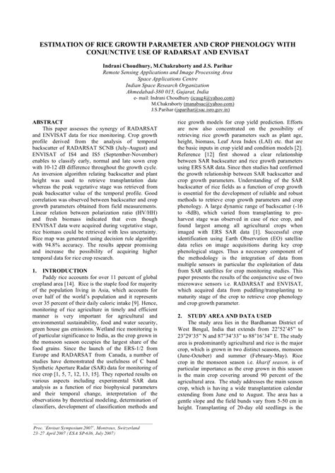 Pdf Estimation Of Rice Growth Parameter And Crop Phenology With Conjunctive Use Of Radarsat