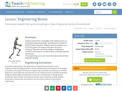 Teach Engineering Engineering Bones Lesson Plan For 6th 8th Grade Lesson Planet