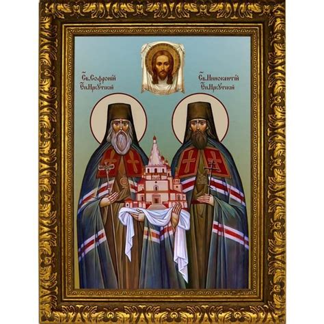 Софроний и Иннокентий Иркутские. Икона на холсте. (21 х 30 см / В раме ...