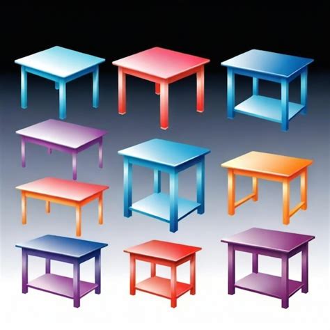 A Colorful Table With Different Colored Tables And One With One That