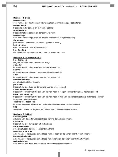 Begrippenlijst De Bloedsomloop Pdf