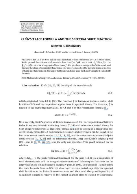 Pdf The Operator And Its Relation To Kreins Spectral Shift Function Konstantin Makarov