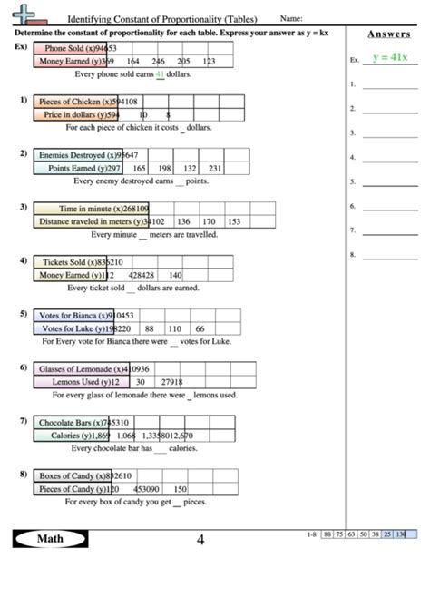 identifying constant of proportionality tables worksheet printable pdf download
